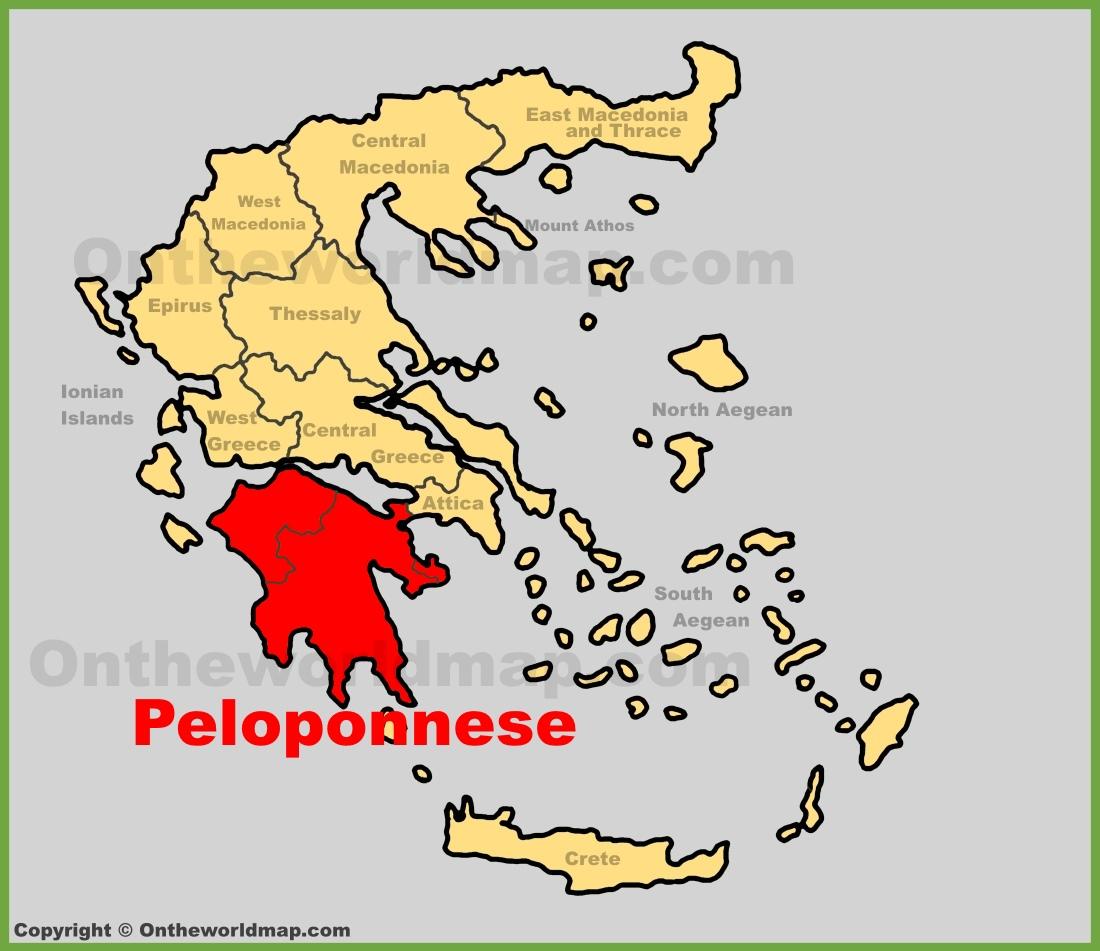 Peloponez Grecja mapa - mapa Peloponezu w Grecji (Europa Południowa Europa)